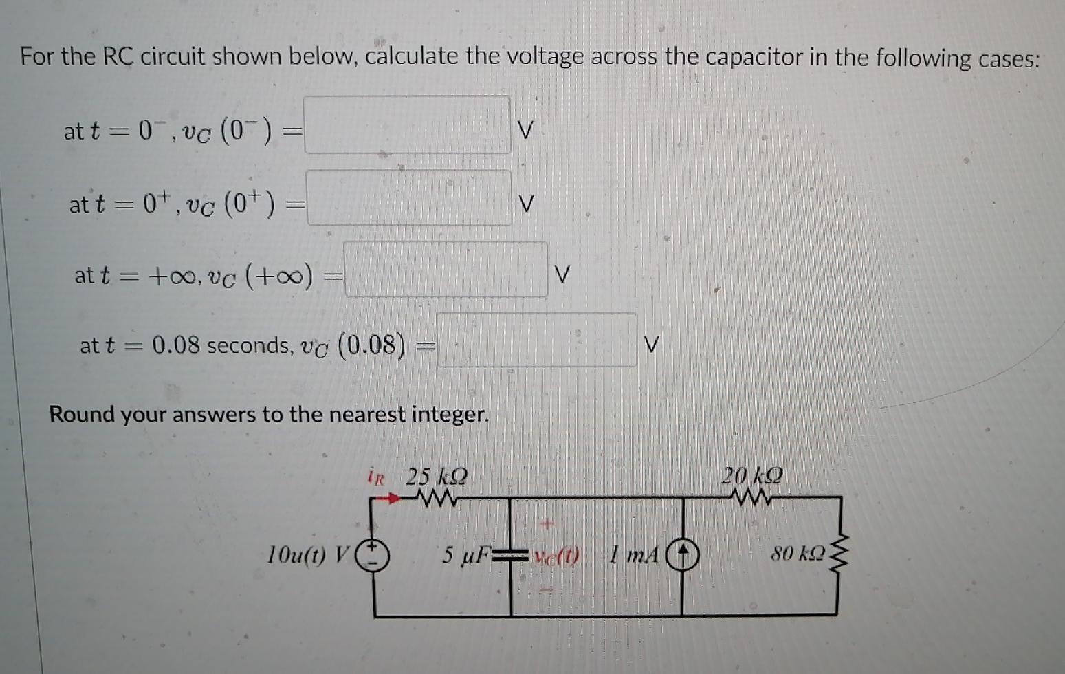 Solved For the RC circuit shown below, calculate the voltage | Chegg.com