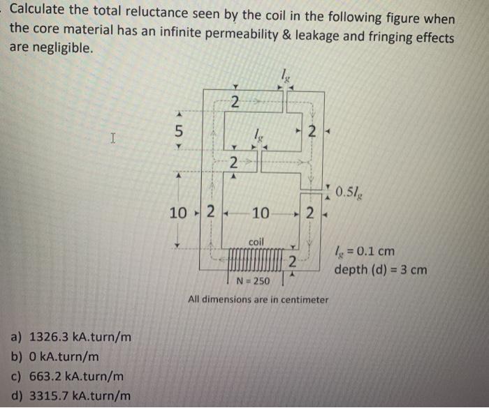 Solved Calculate the total reluctance seen by the coil in | Chegg.com