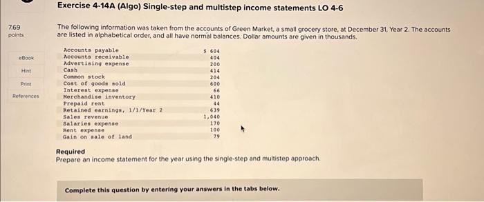 Solved Exercise 4-14A (Algo) Single-step and multistep | Chegg.com