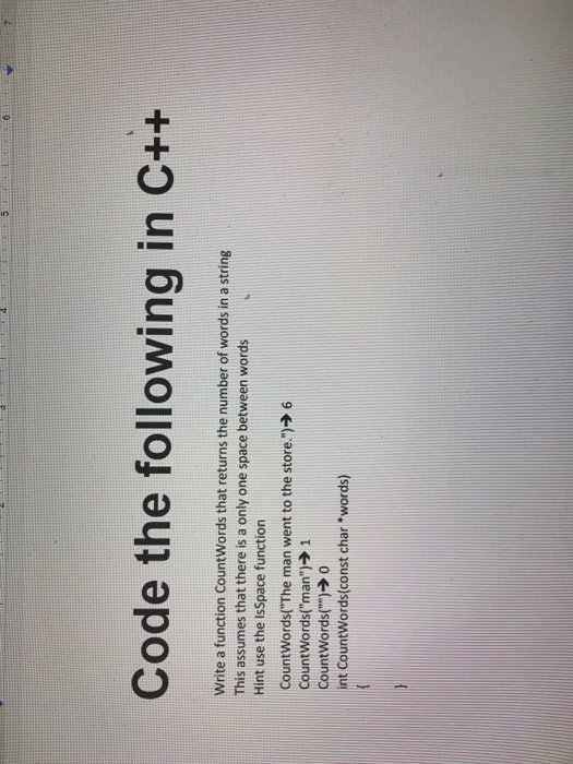 Solved Code the following in C++ Write a function CountWords | Chegg.com