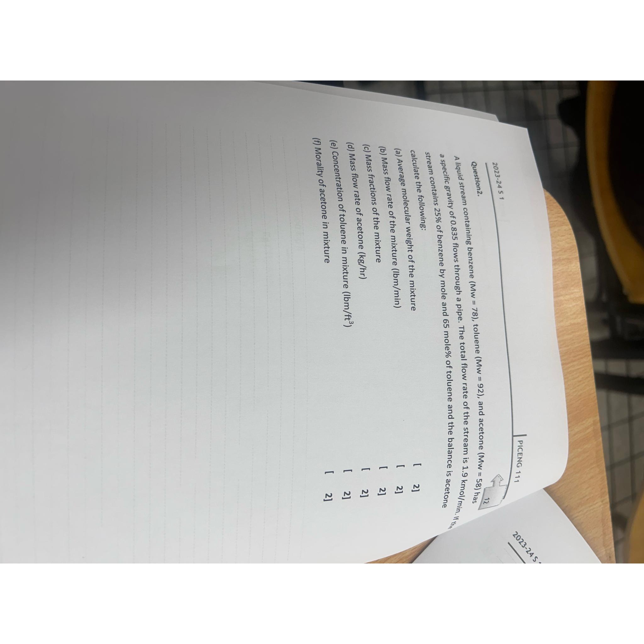 Solved Fff2023-2451Question2.A liquid stream containing | Chegg.com
