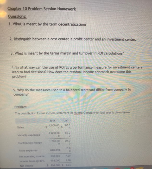 Solved Chapter 10 Problem Session Homework Questions: 1. | Chegg.com