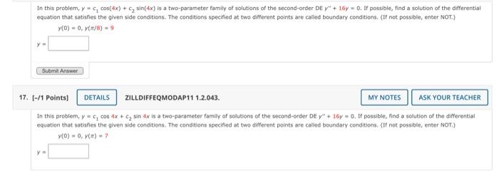 Solved In this problem, y=c1cos(4x)+c2sin(4x) is a | Chegg.com