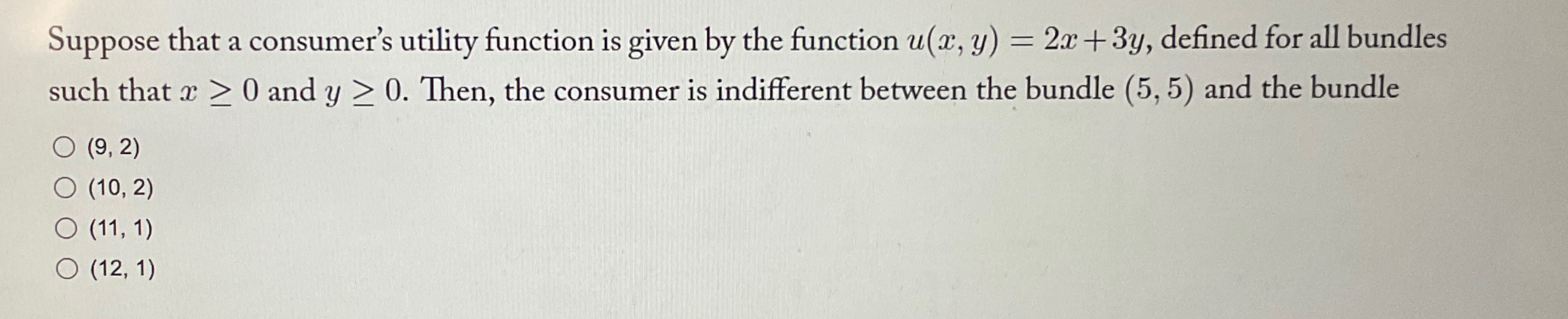 Solved Suppose that a consumer's utility function is given | Chegg.com