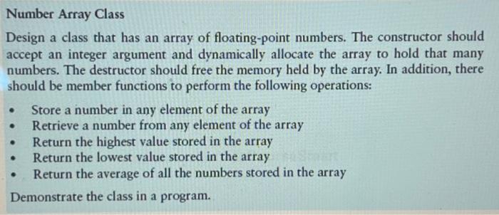 Solved Number Array Class Design A Class That Has An Array 