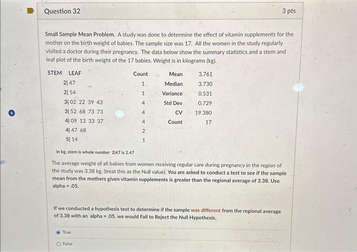 Solved Small Sample Mean Problem. A study was done to | Chegg.com