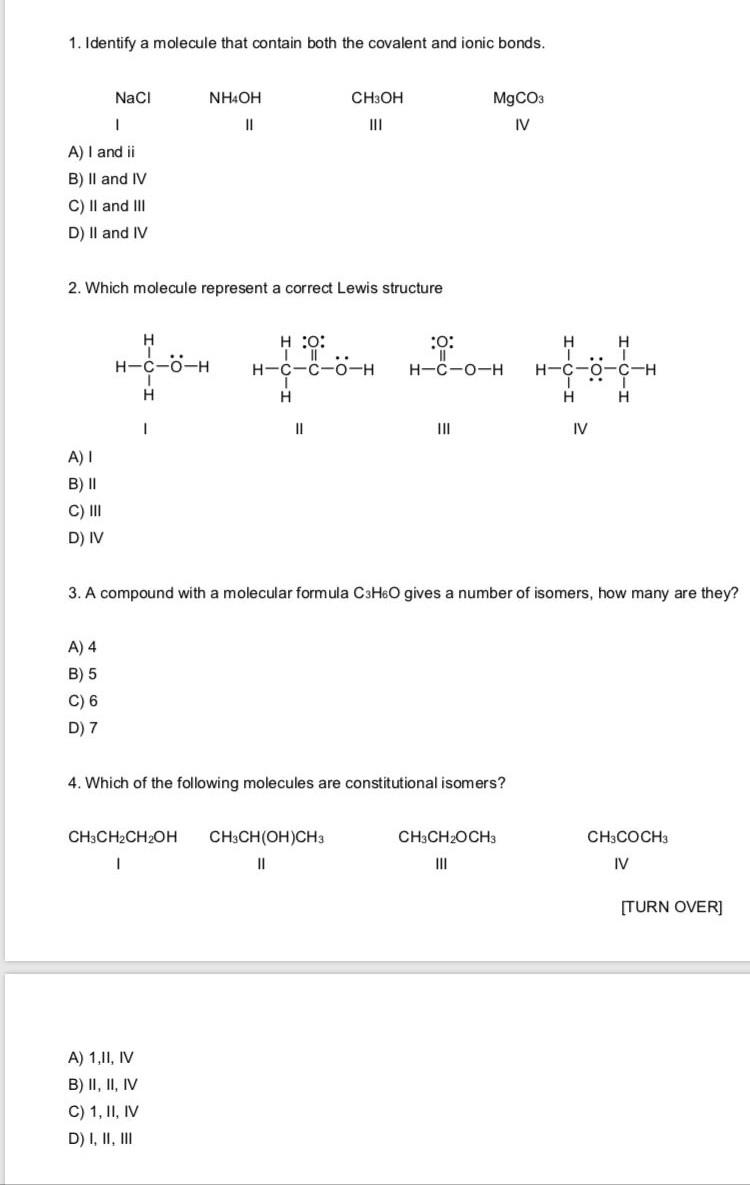 Solved 1. Identify a molecule that contain both the covalent | Chegg.com