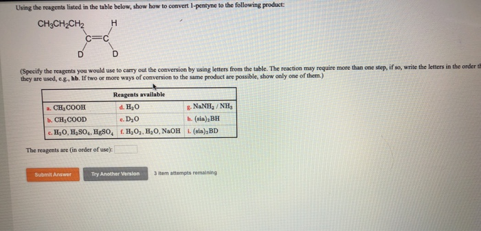 Solved Using the reagents listed in the table below, show | Chegg.com