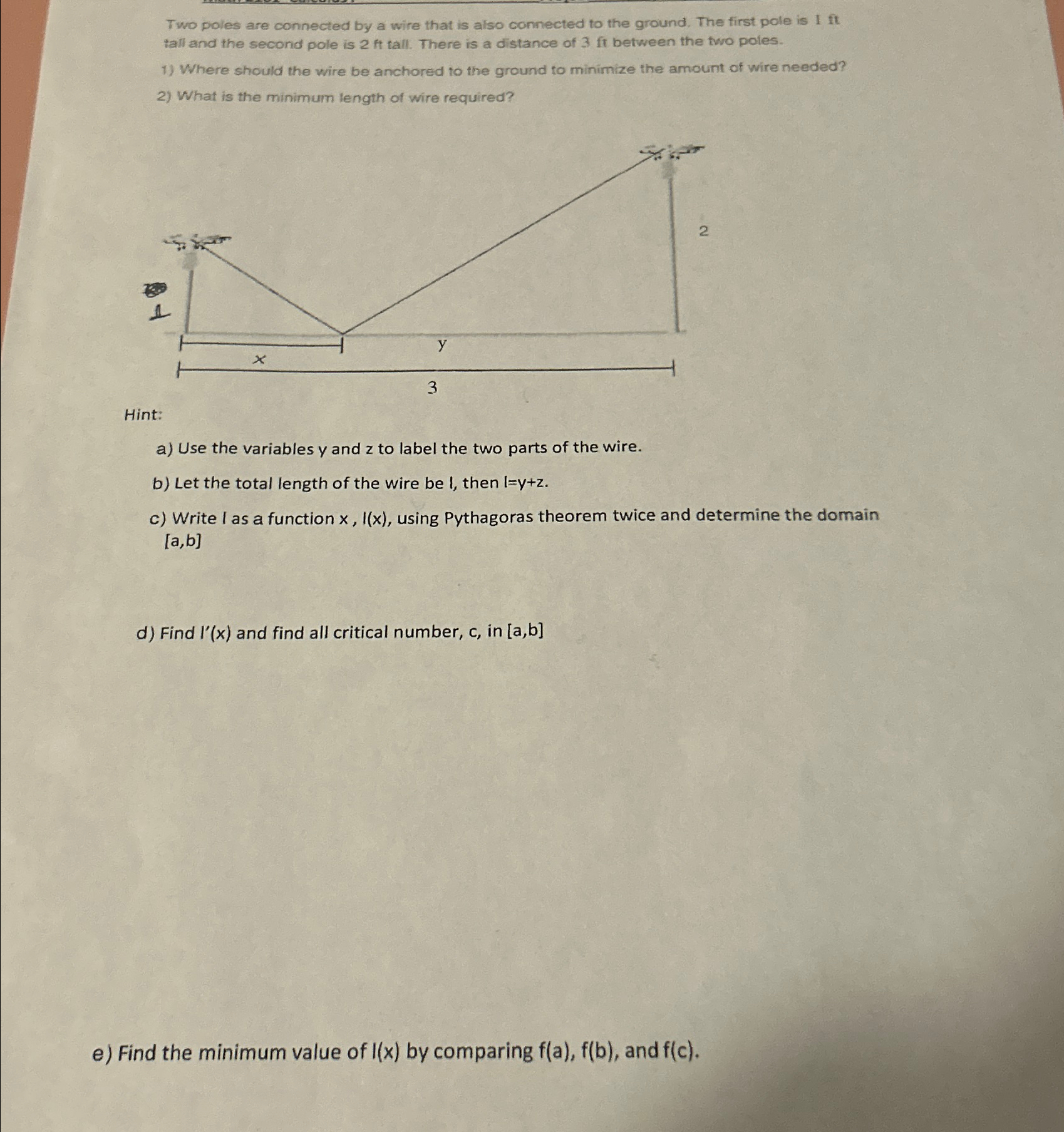 Solved Two poles are connected by a wire that is also | Chegg.com