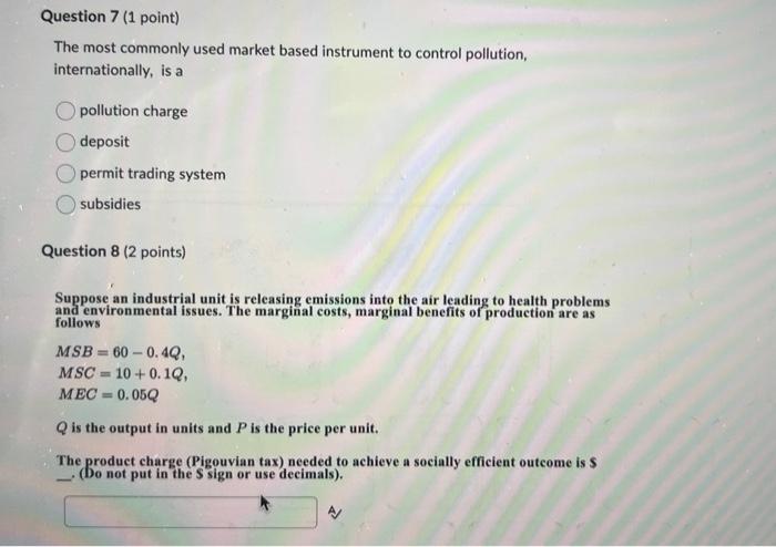 Solved The most commonly used market based instrument to | Chegg.com