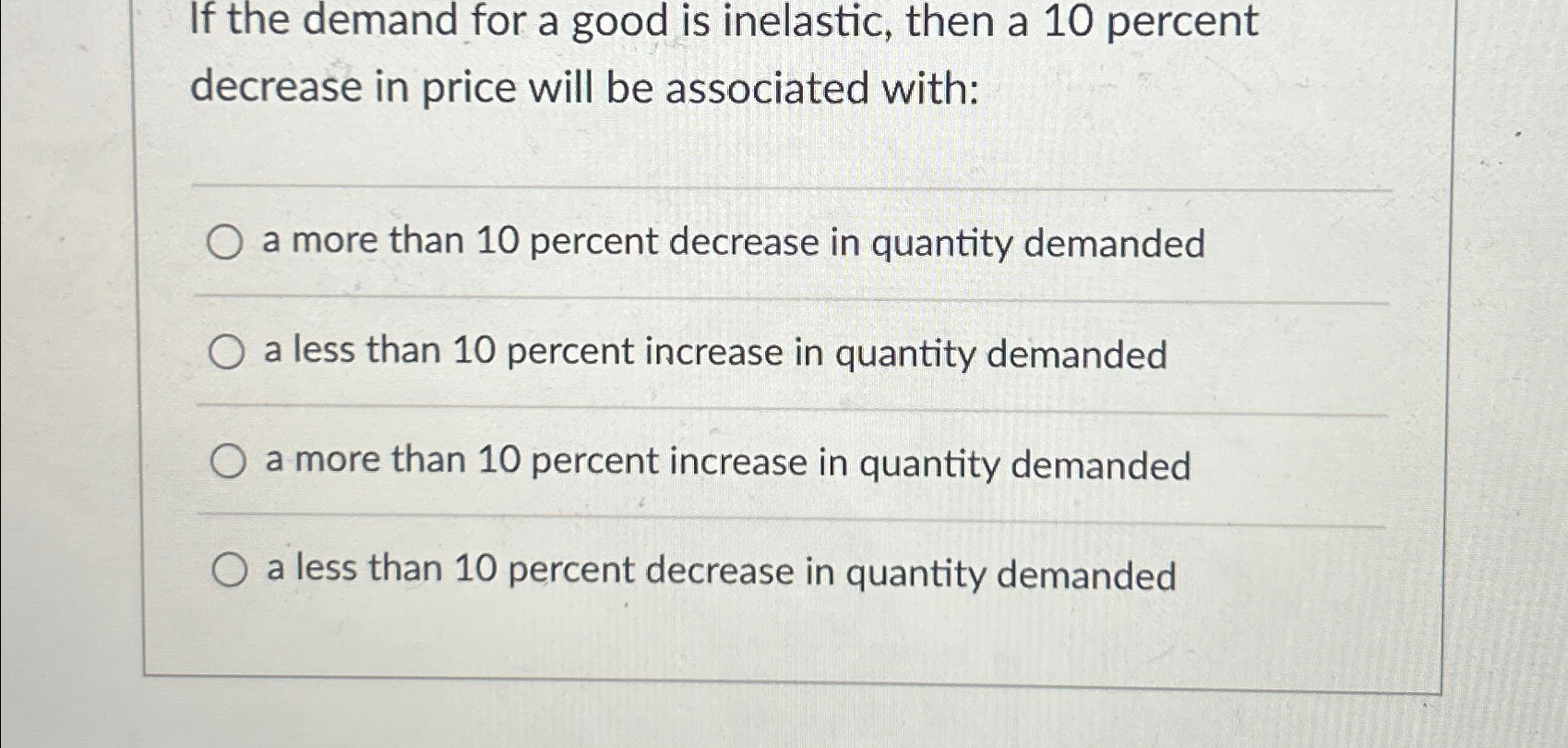 Solved If the demand for a good is inelastic, then a 10 | Chegg.com
