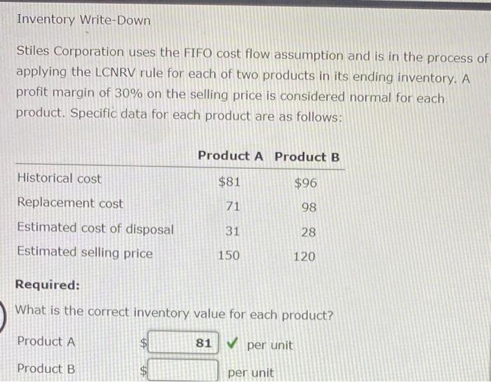 Solved Inventory Write-Down Stiles Corporation uses the FIFO | Chegg.com