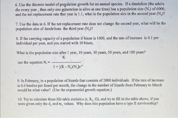 Solved 6. Use the discrete model of population growth for an | Chegg.com