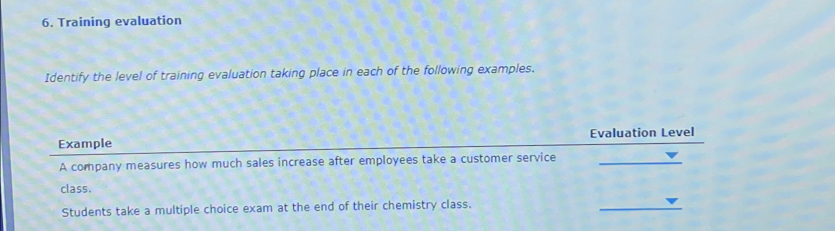 Solved Training evaluationIdentify the level of training | Chegg.com