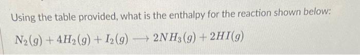 Solved Using the table provided, what is the enthalpy for | Chegg.com