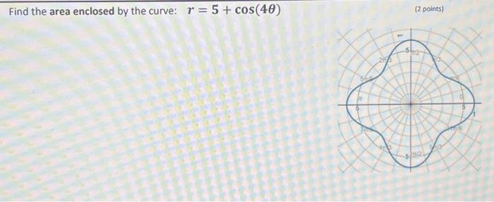 Solved Find the area enclosed by the curve: r=5+cos(4θ) (2 | Chegg.com