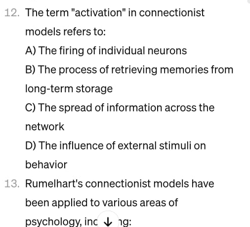 Solved The term "activation" in connectionist models refers | Chegg.com