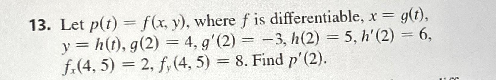 Solved Let p(t)=f(x,y), ﻿where f ﻿is differentiable, | Chegg.com