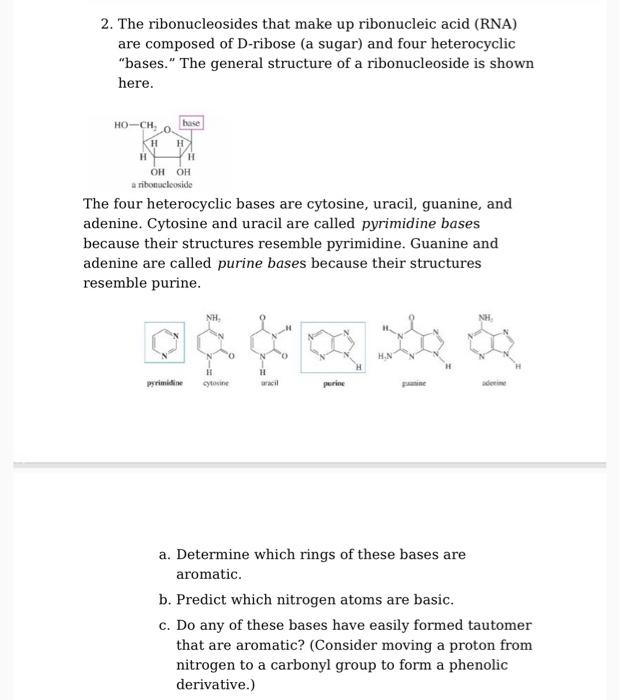 Solved 2. The ribonucleosides that make up ribonucleic acid | Chegg.com