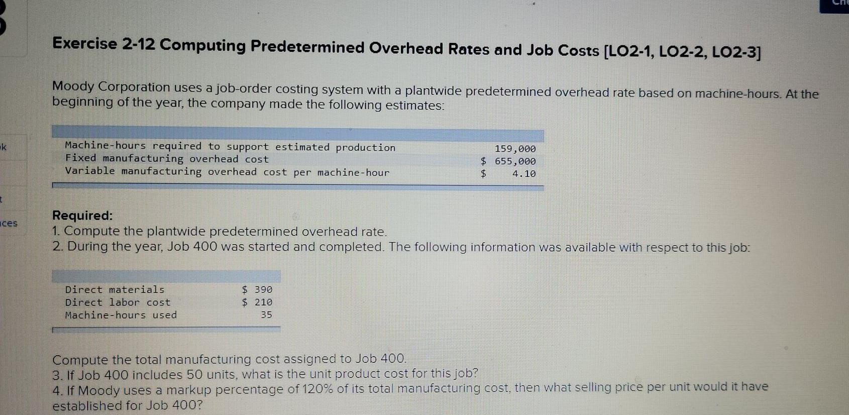 Solved Exercise 2-12 Computing Predetermined Overhead Rates | Chegg.com