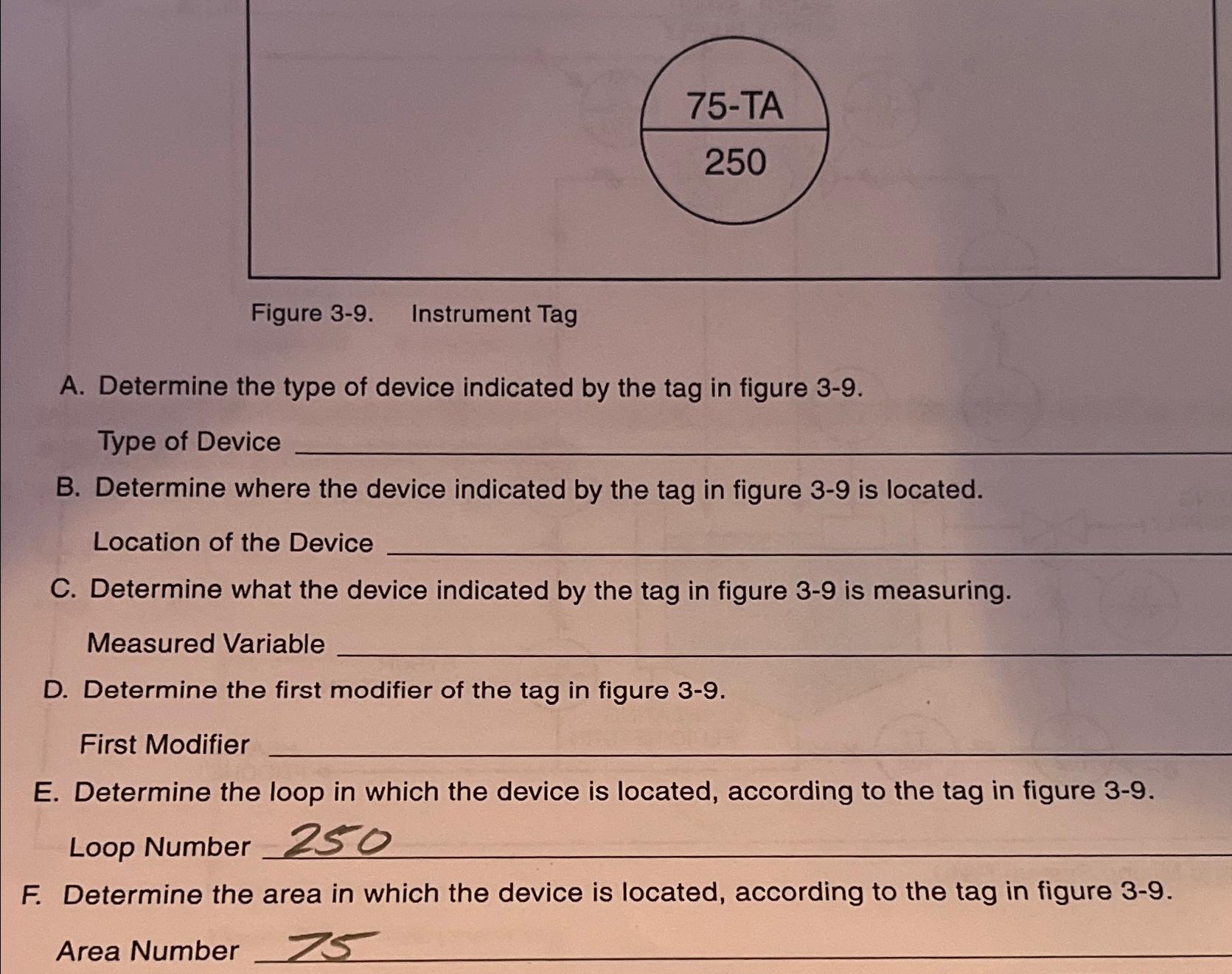 Solved Figure 3-9. ﻿Instrument TagA. ﻿Determine the type of | Chegg.com
