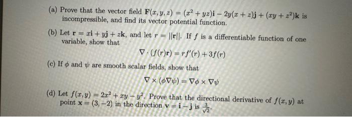 Solved (a) Prove that the vector field | Chegg.com