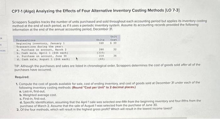 Solved CP7-1 (Algo) Analyzing the Effects of Four | Chegg.com