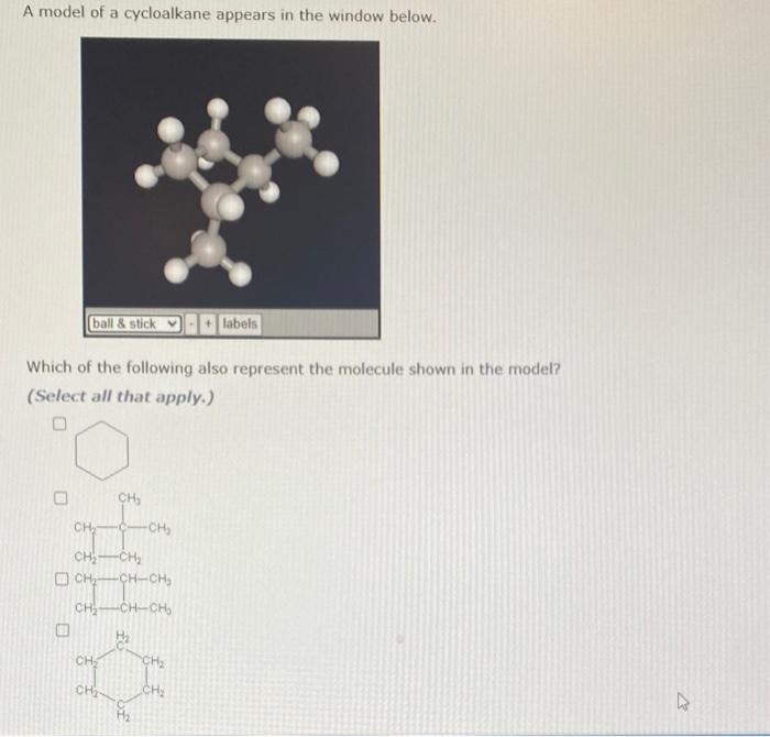 Solved A model of an alkane appears in the window below. | Chegg.com