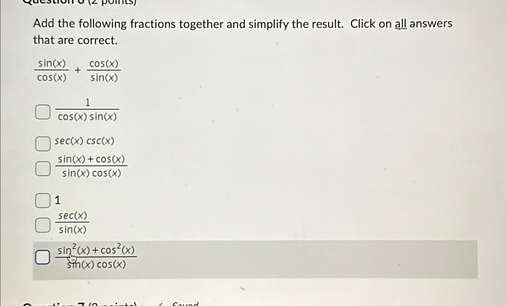 Solved Add the following fractions together and simplify the | Chegg.com