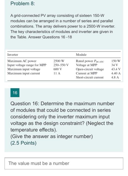 Solved Problem 8 A Grid Connected Pv Array Consisting Of 4049