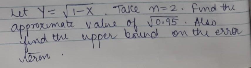 Solved Let y=1−x. Talce n=2. Find the approximate value of | Chegg.com