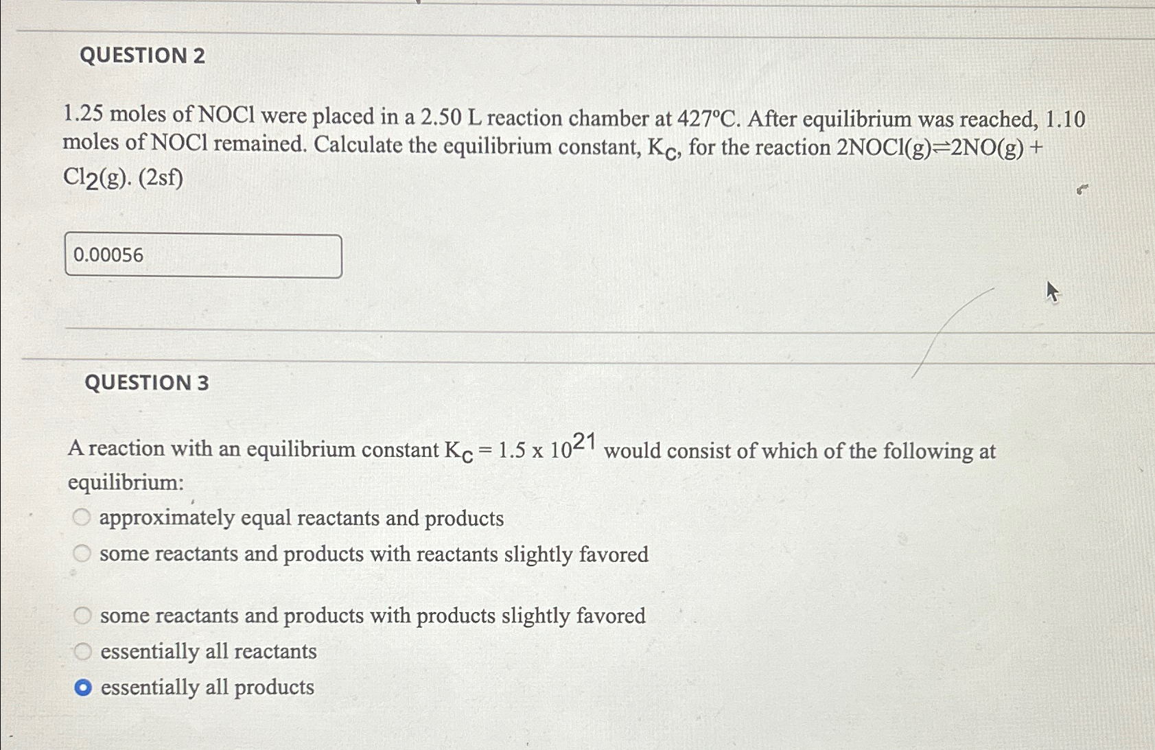 Solved QUESTION 21.25 ﻿moles of NOCl were placed in a 2.50L | Chegg.com
