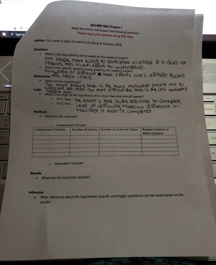 QALMRI Mini Project 1 Read the article and answer the | Chegg.com
