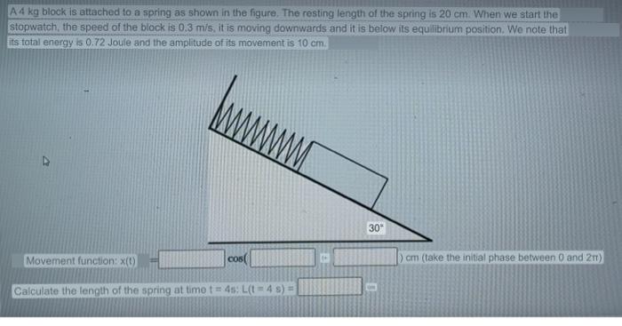 Solved A 4 kg block is attached to a spring as shown in the | Chegg.com