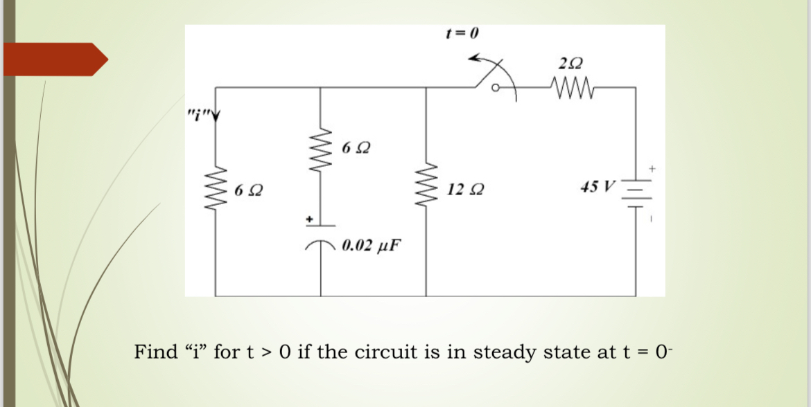 Solved t=0Find " i " ﻿for t>0 ﻿if the circuit is in steady | Chegg.com