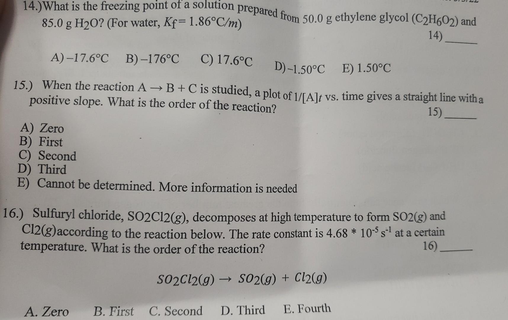 Solved 14.) What is the freezing point of a solution | Chegg.com