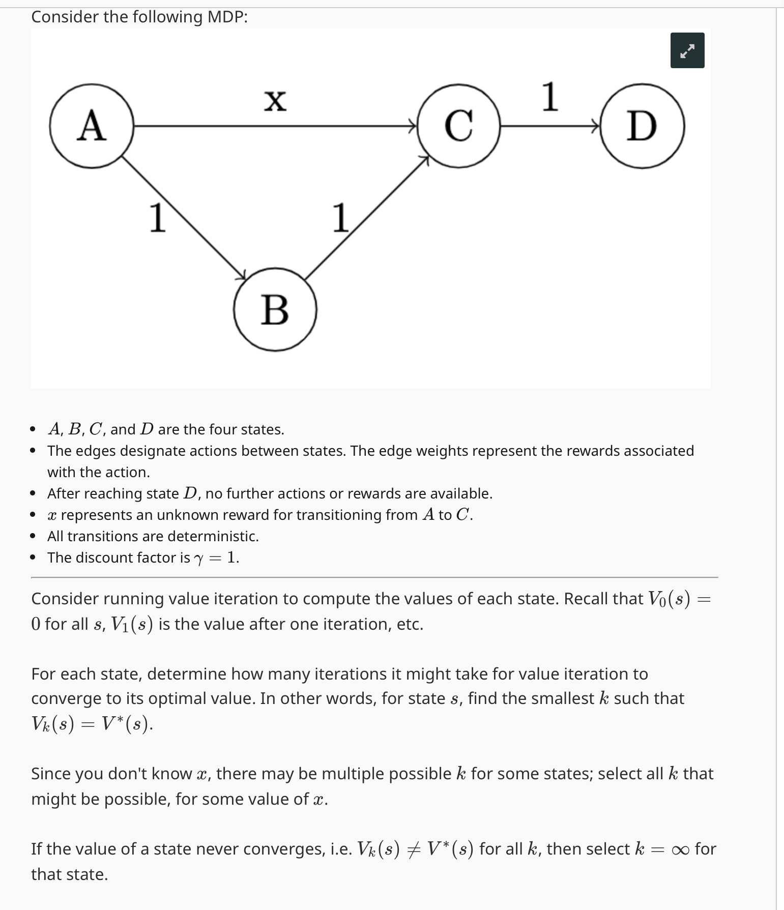 Solved Consider the following MDP:A,B,C, ﻿and D ﻿are the | Chegg.com