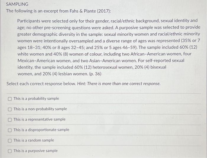 Solved he following is an excerpt from Fahs \& Plante | Chegg.com
