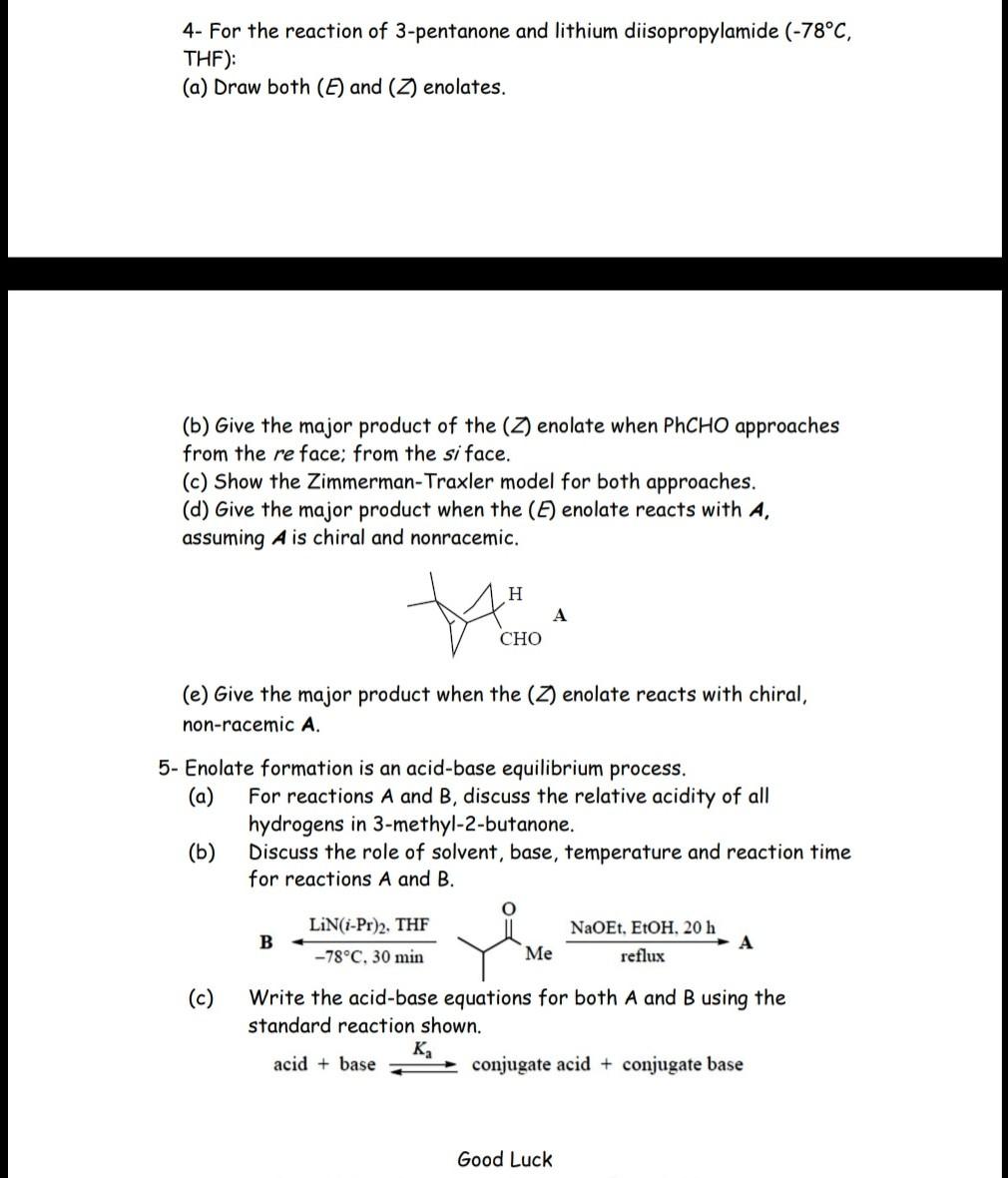 Solved 4- For the reaction of 3-pentanone and lithium | Chegg.com