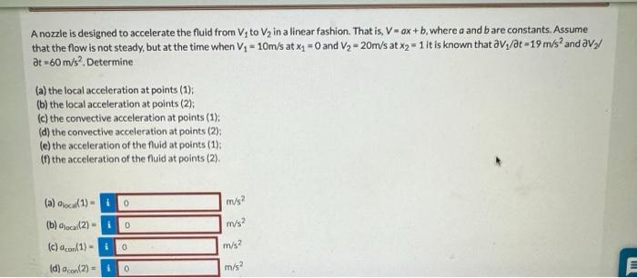 Solved A nozzle is designed to accelerate the fluid from V1 | Chegg.com