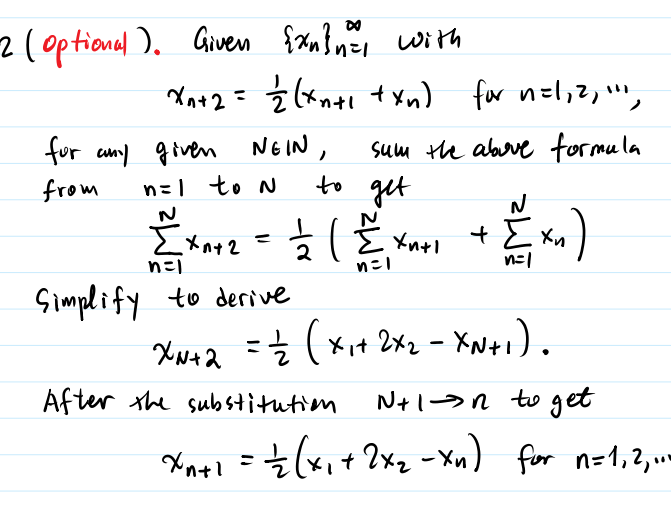 Solved 2 (optional). Given {xn}n=1∞ with xn+2=21(xn+1+xn) | Chegg.com