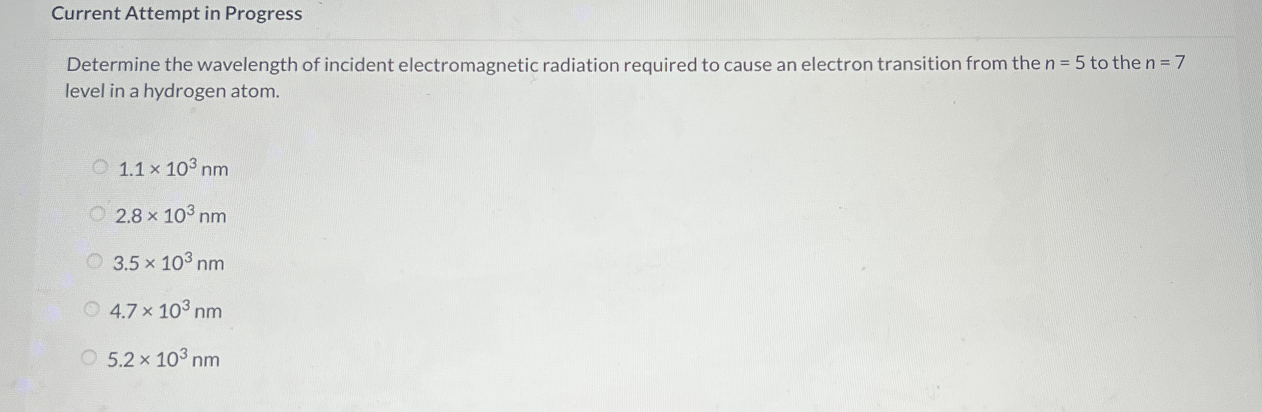 Solved Current Attempt in ProgressDetermine the wavelength | Chegg.com