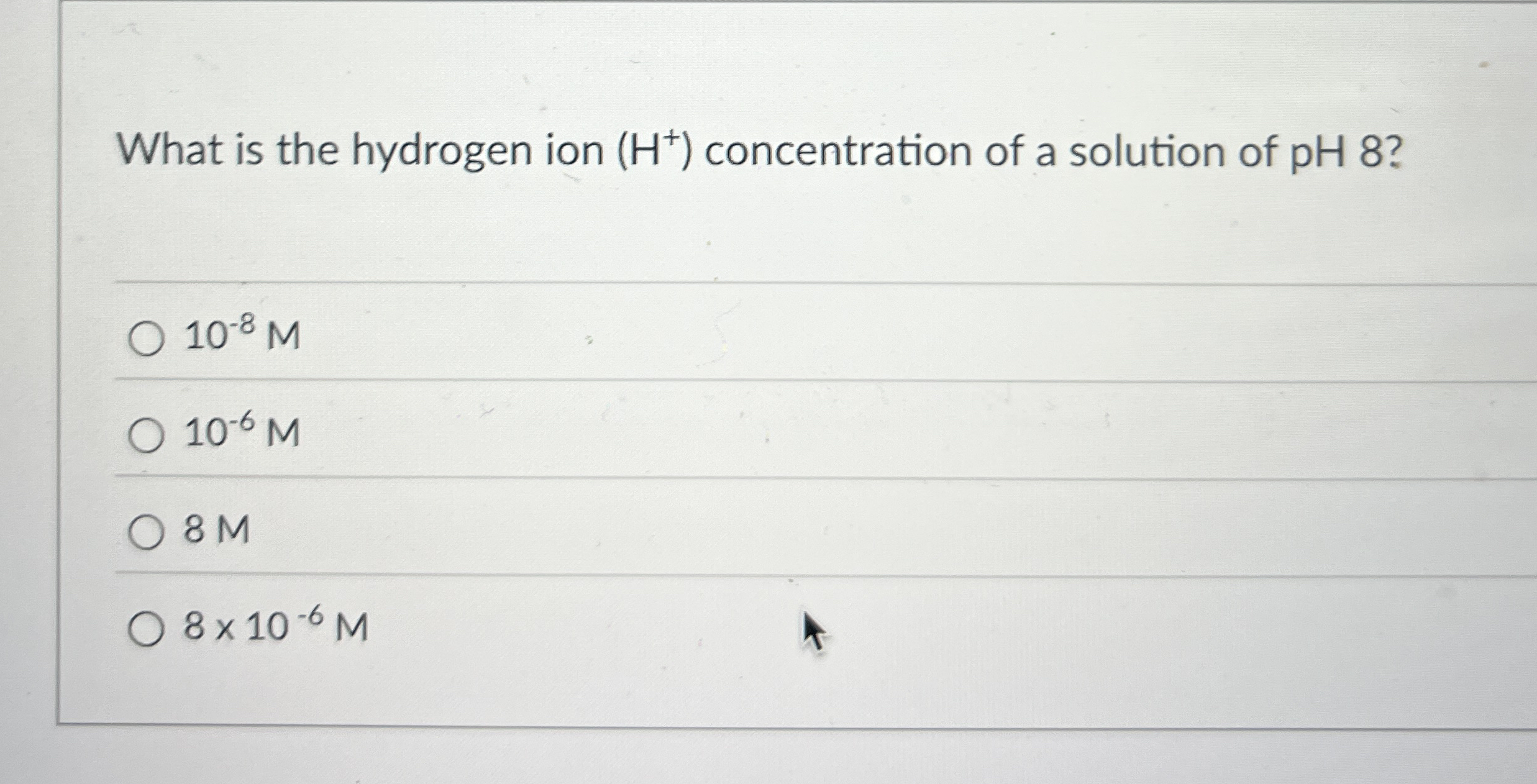 Solved What is the hydrogen ion (H+)concentration of a | Chegg.com