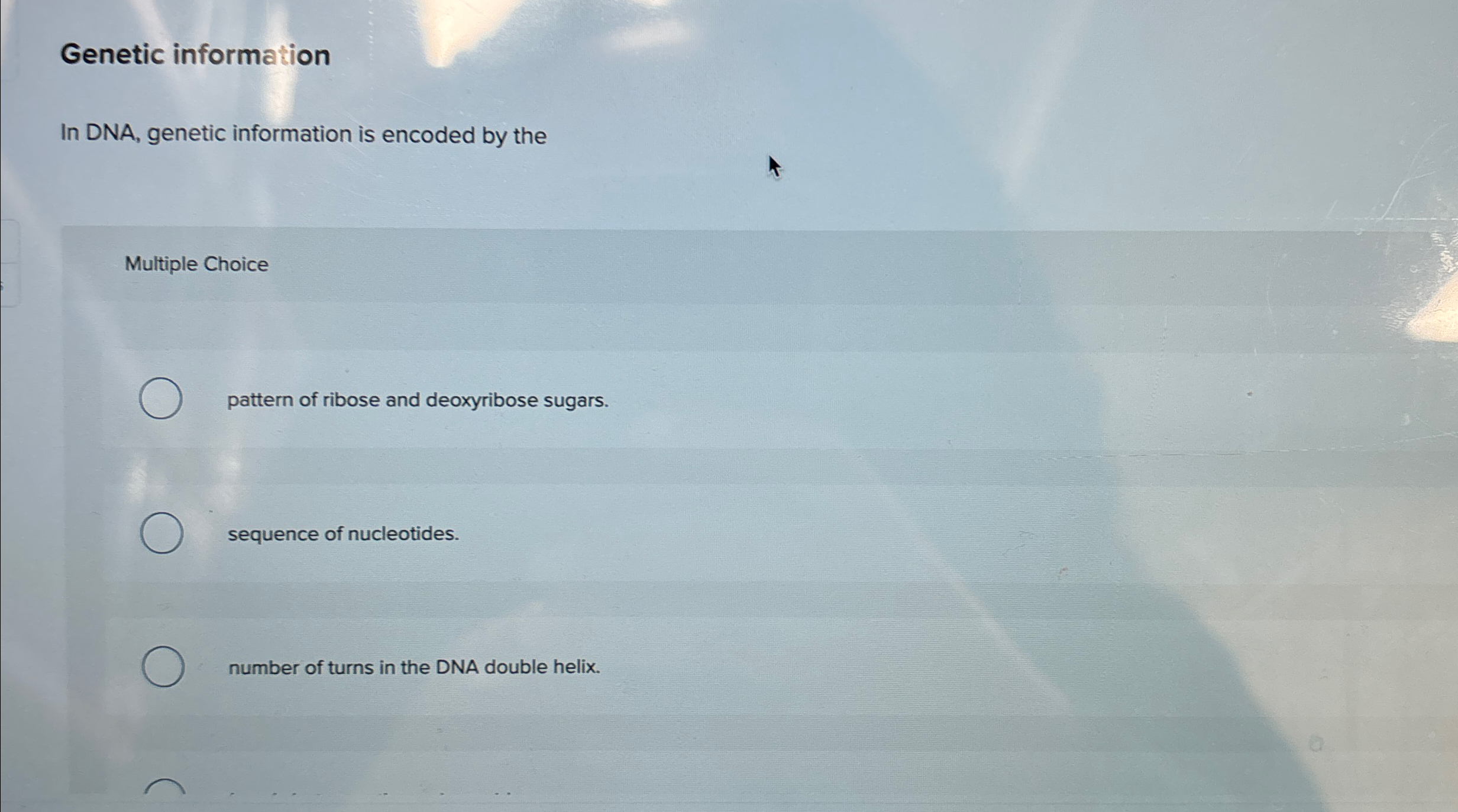 Solved Genetic informationIn DNA, genetic information is | Chegg.com