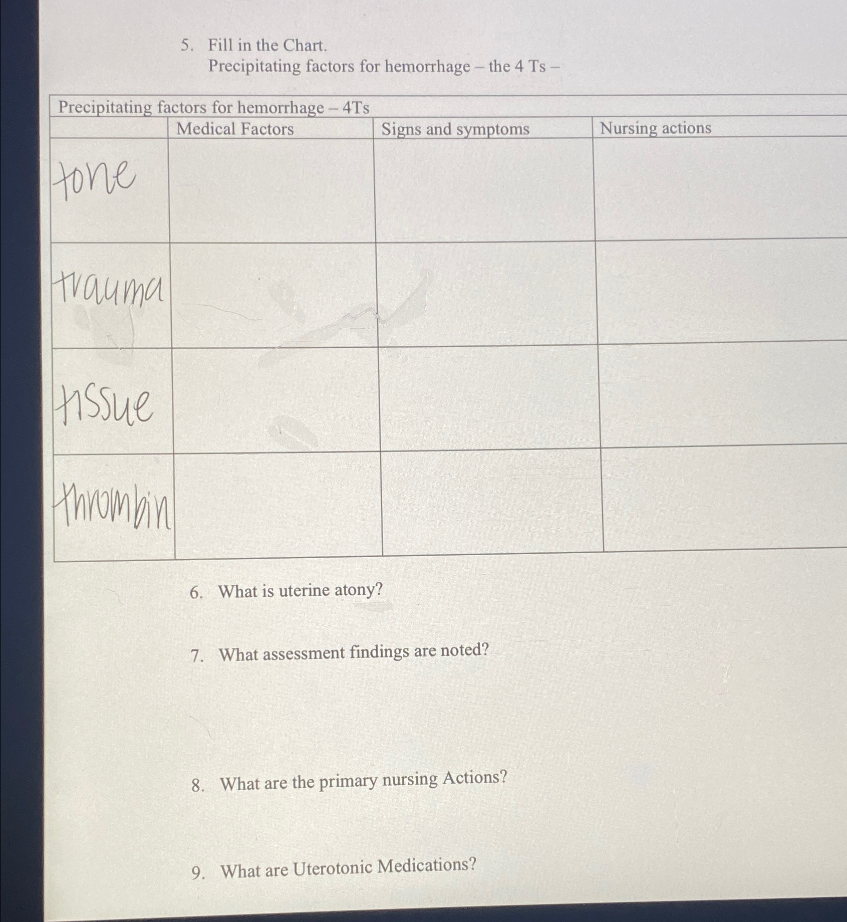 Solved Fill in the Chart.Precipitating factors for | Chegg.com