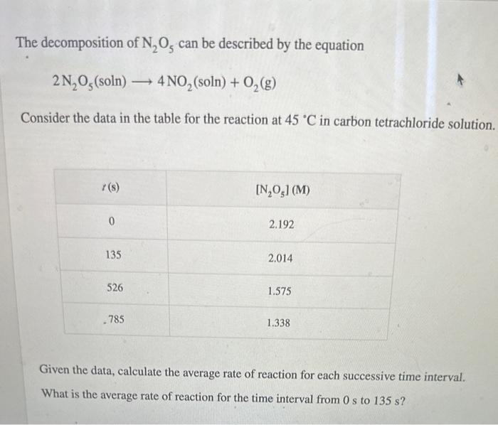 Solved The decomposition of N2O5 can be described by the | Chegg.com