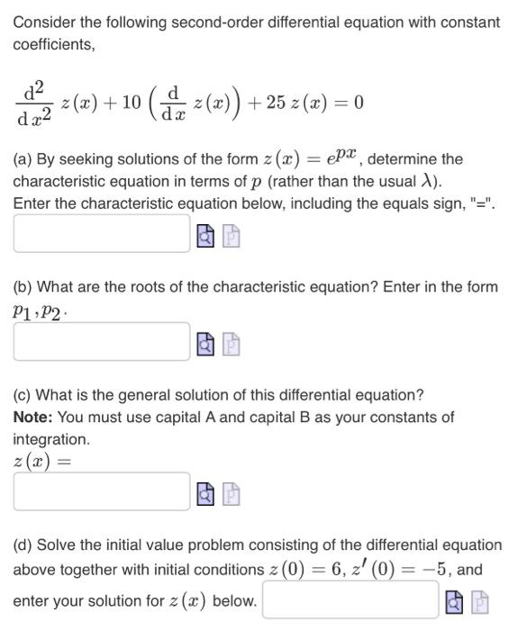 Solved Consider the following second-order differential | Chegg.com