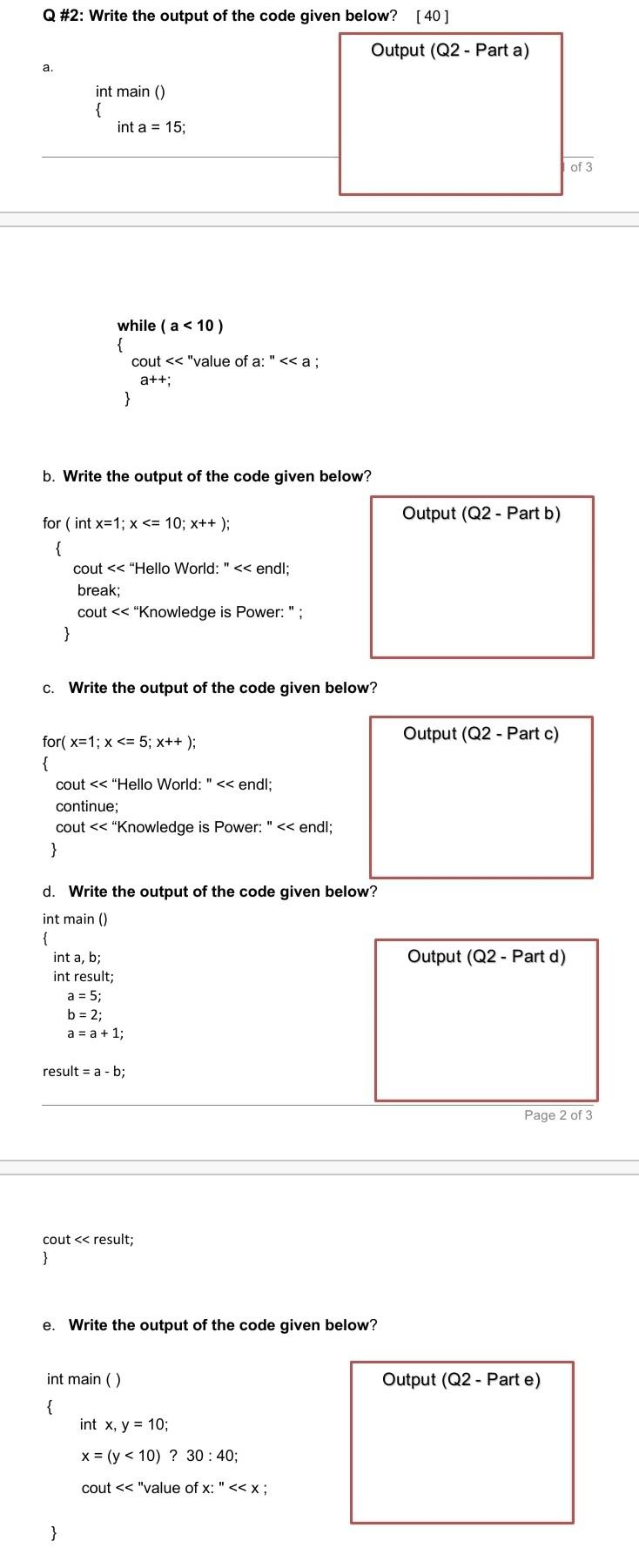 Solved Output Q2 Part A Q 2 Write The Output Of