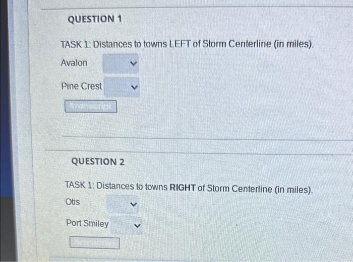 Solved TASK 1: Distances to towns LEFT of Storm Centerline | Chegg.com