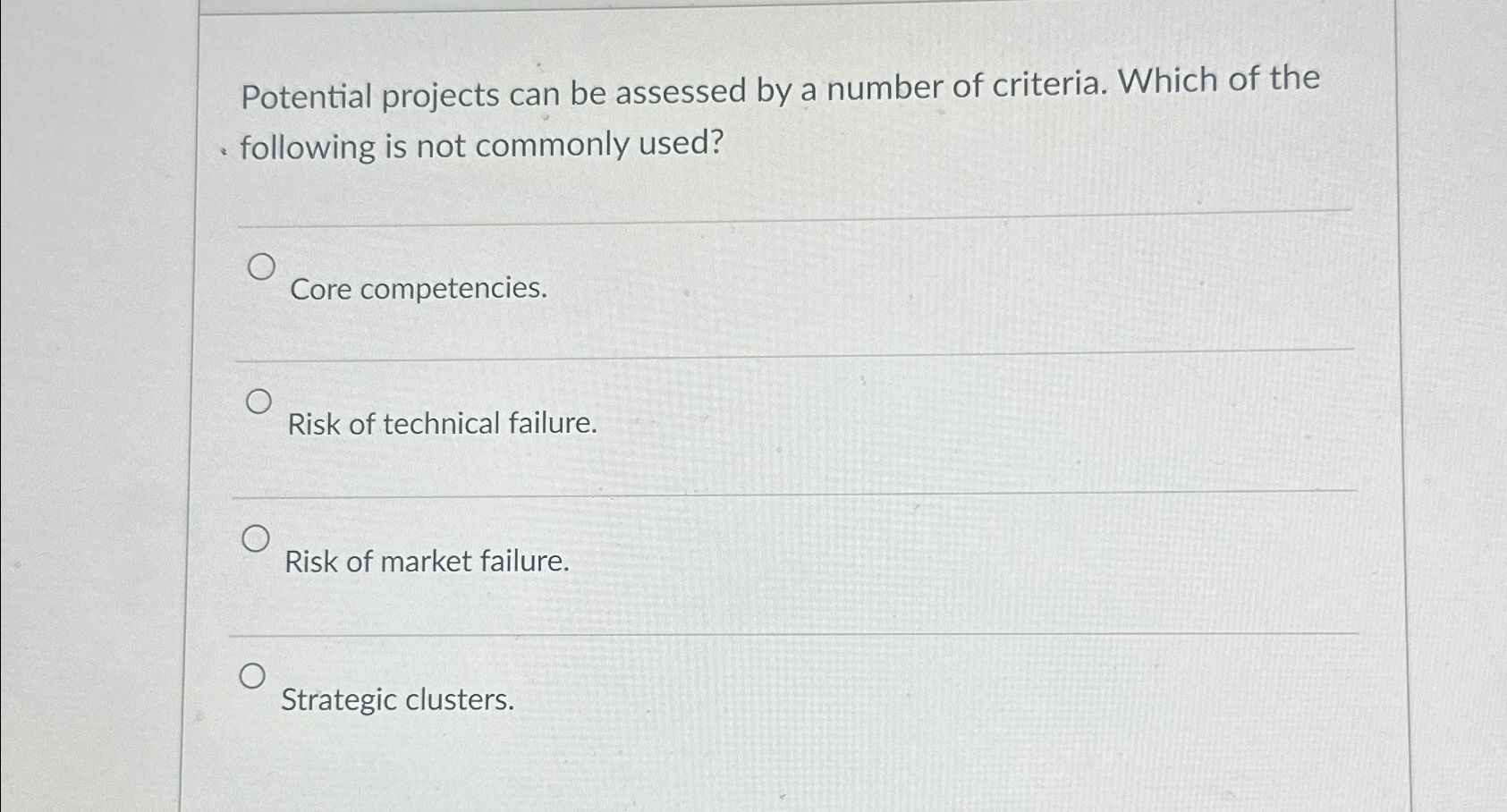 Solved Potential projects can be assessed by a number of | Chegg.com